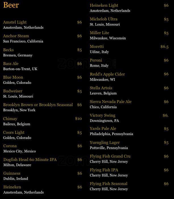 Menu at Saloon restaurant, Philadelphia