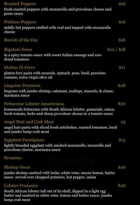 Menu at Saloon restaurant, Philadelphia