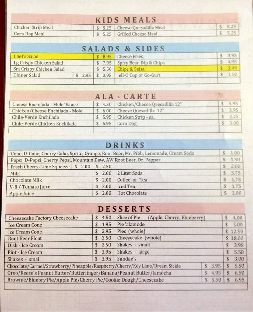 Menu at Browning's Restaurant and Motel, Manila