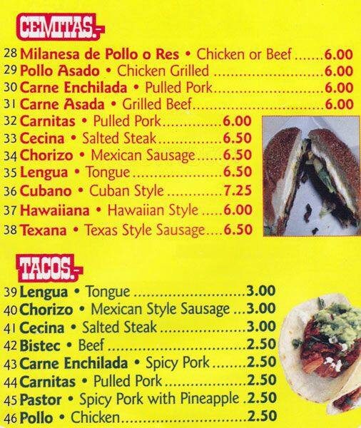 Menu at Tradiciones El Tejano, New York City, 93-10 Corona Avenue