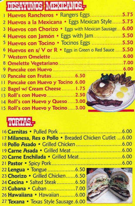 Menu at Tradiciones El Tejano, New York City, 93-10 Corona Avenue