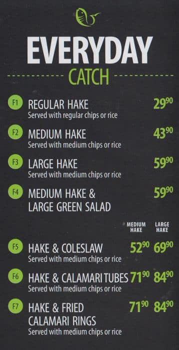 Menu at Fishaways restaurant, Bloemfontein, Shop 5, Preller Square ...
