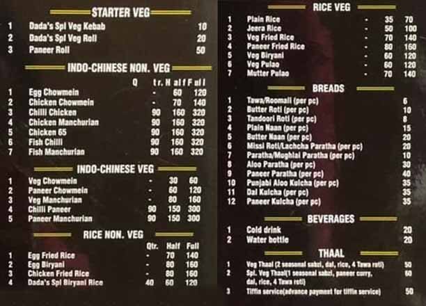 Menu at Dada Biryani Corner, Lucknow, Utrathia