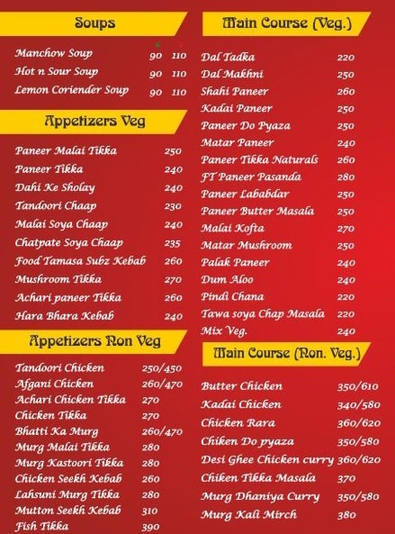 Menu of Smart Kitchen, Jaypee Greens, Greater Noida