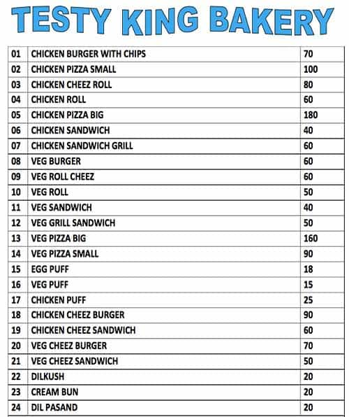 Menu at New Tasty King Bakery, Hyderabad