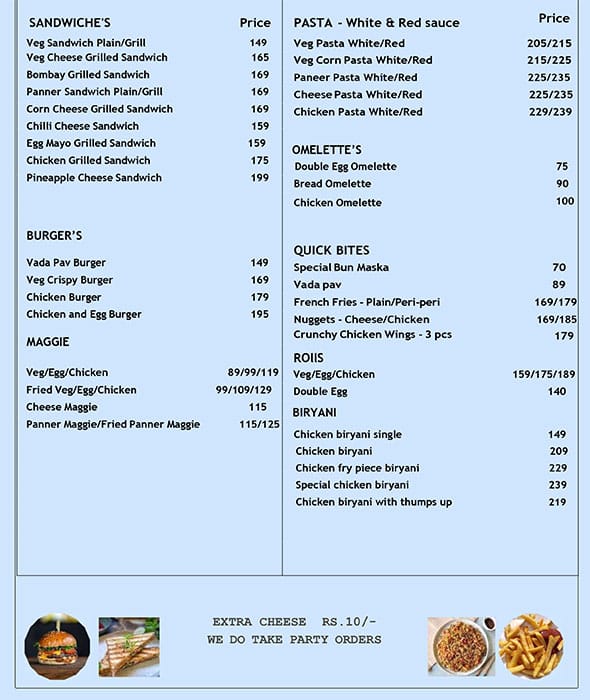 Menu at Turf Eatery, Hyderabad