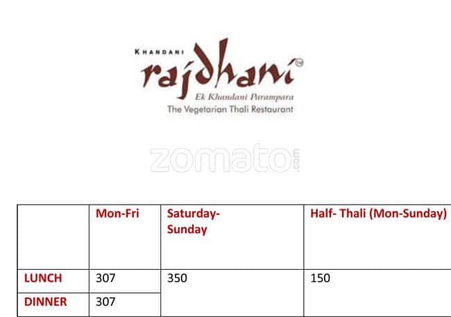 Menu at Rajdhani Thali Restaurant, Kolkata, 4th Floor