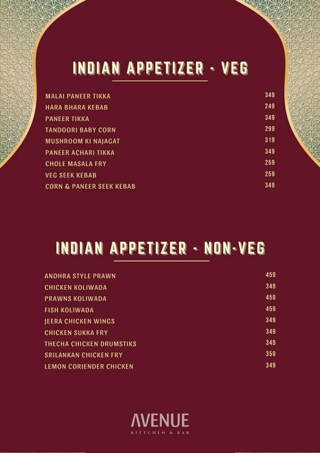 Menu of Avenue Kittchen & Bar, Dhankawadi, Pune