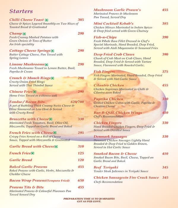 Menu of Mocambo Cafe, Fort, Mumbai