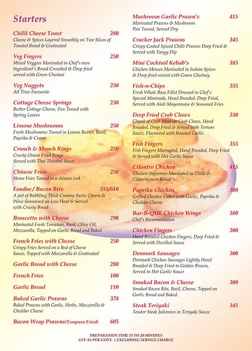 Menu of Mocambo Cafe, Fort, Mumbai