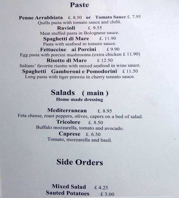 Menu at Caffe Del Mare restaurant, Twickenham, 55 York St