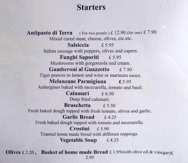 Menu at Caffe Del Mare restaurant, Twickenham, 55 York St