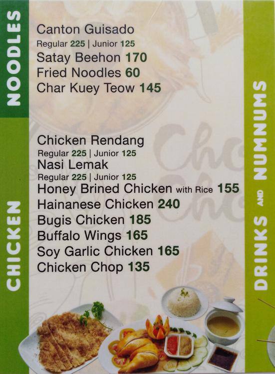 Menu at Chomp Chomp fast food, Manila, 2450 Leon Guinto St
