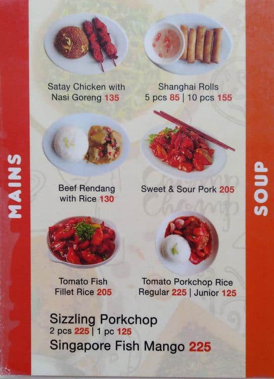 Menu at Chomp Chomp fast food, Manila, 2450 Leon Guinto St