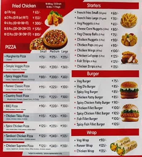 Menu of Jamals Fried Chicken, Poonamalle, Chennai