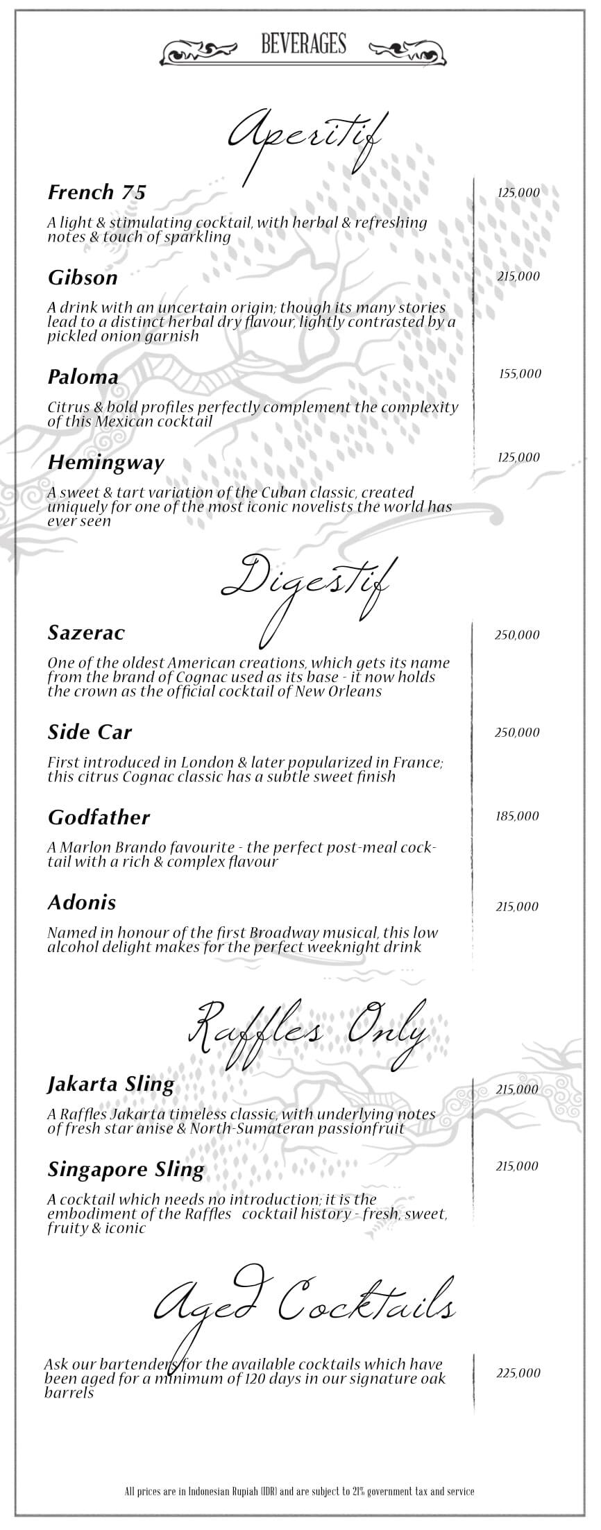 Menu at The Writers Bar, Jakarta