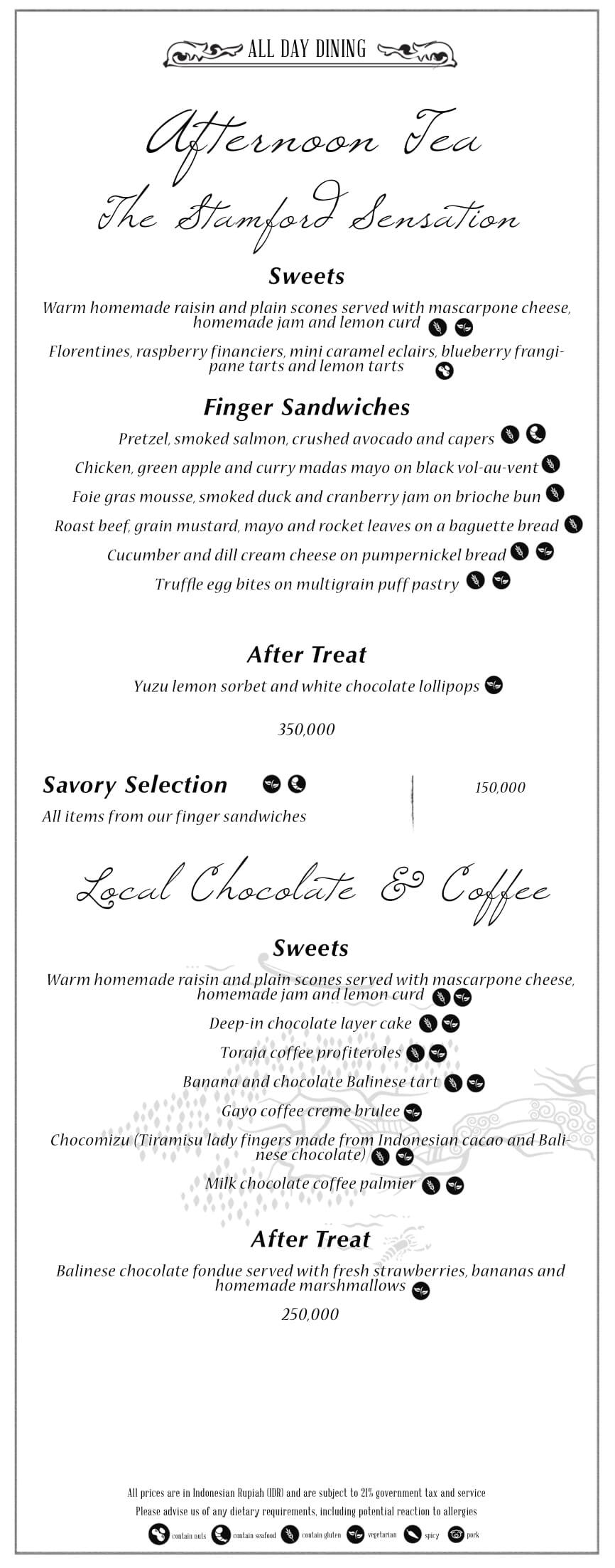 Menu at The Writers Bar, Jakarta