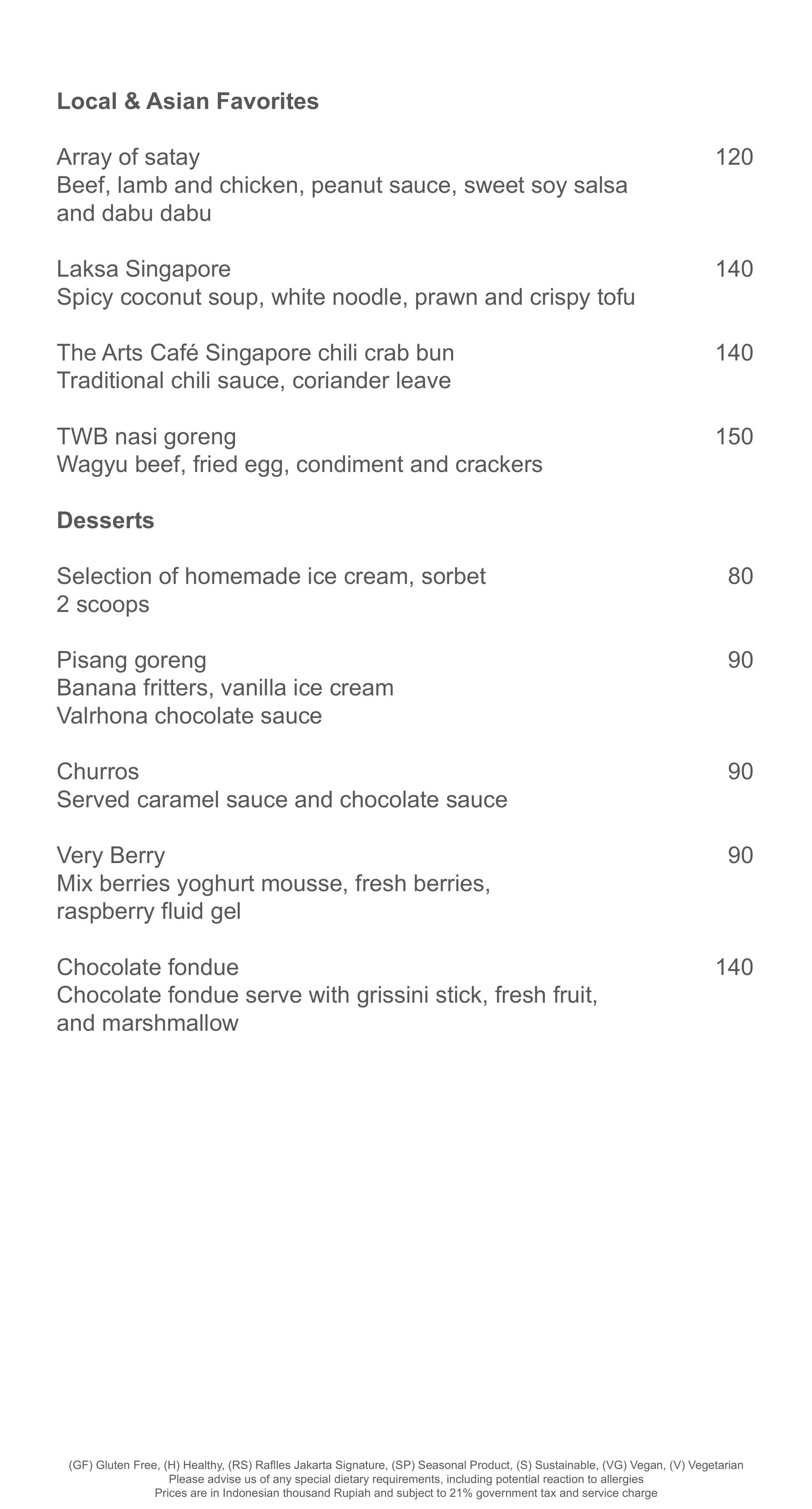 Menu at The Writers Bar, Jakarta