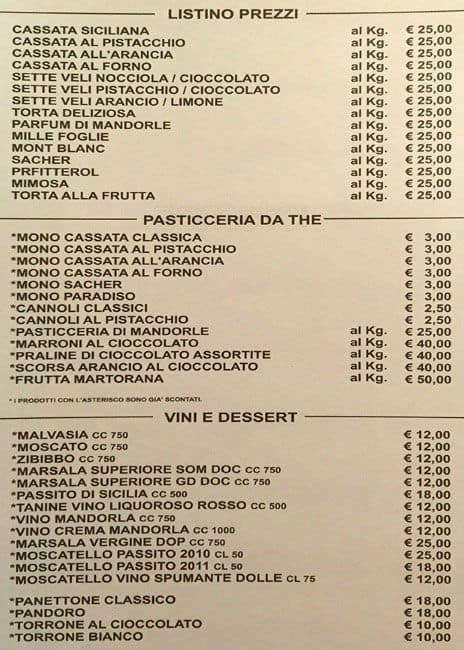 Menu at The Art Of Sicily desserts, Rome