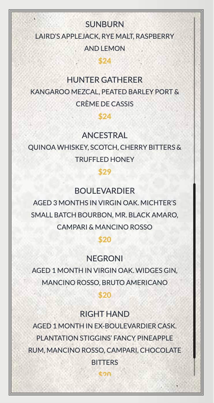 Menu at Grain Bar - Four Seasons Hotel Sydney, Sydney
