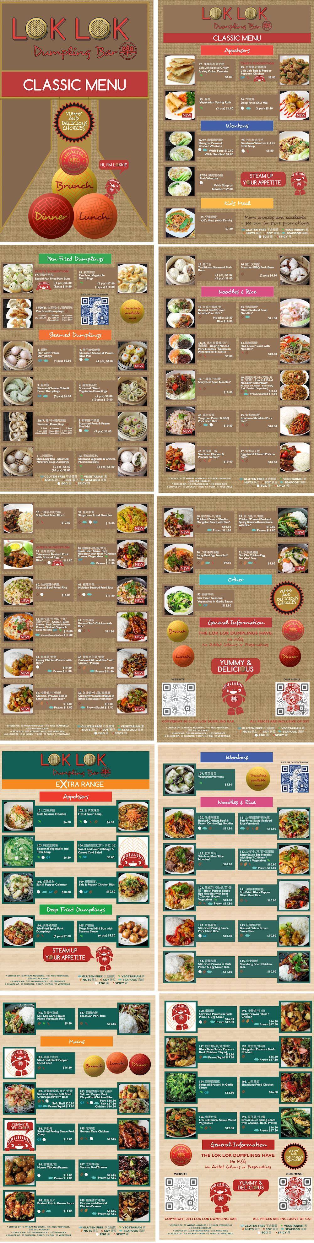 Menu at Lok Lok Dumpling restaurant, Erina
