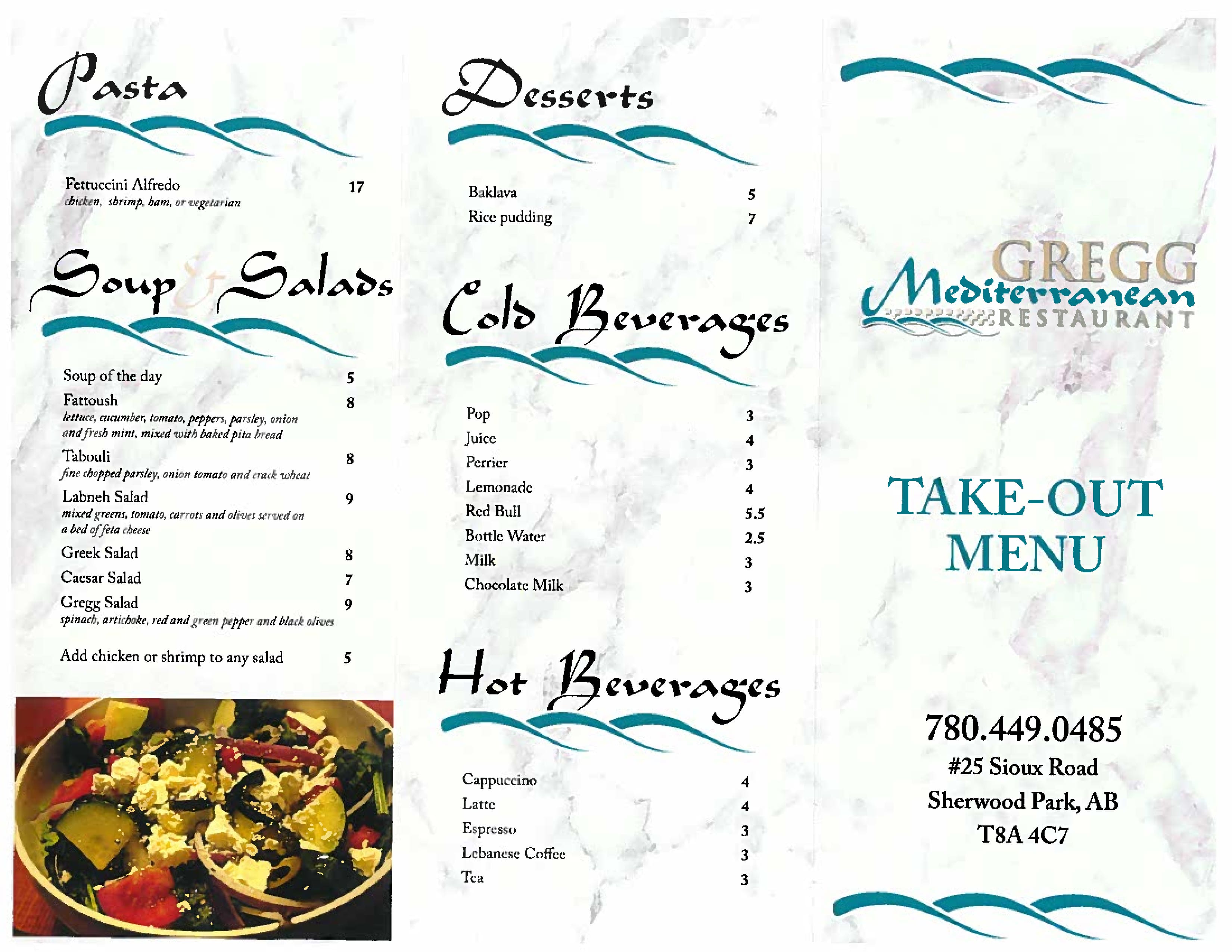 Menu at Gregg Mediterranean Restaurant, Sherwood Park