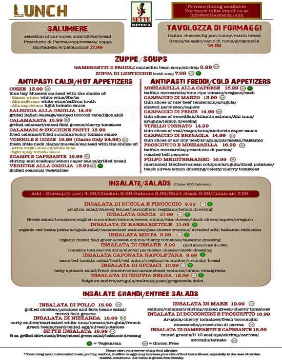 Sette Osteria Menu, Menu for Sette Osteria, Logan Circle, Washington DC ...