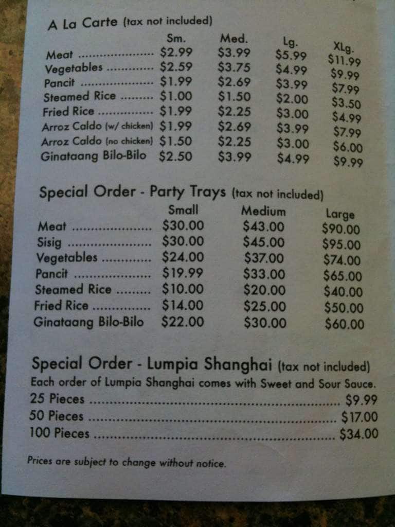 Menu at Valerio's City Bakery, National City, E 8th St #1