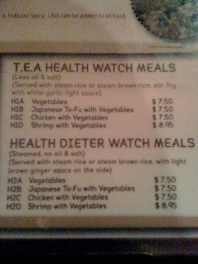 Carta de Tea Cafe, Norman