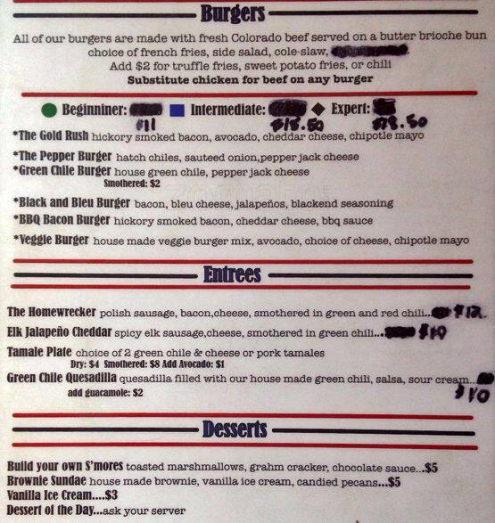 Menu at Two Bears Tap and Grill pub & bar, Idaho Springs