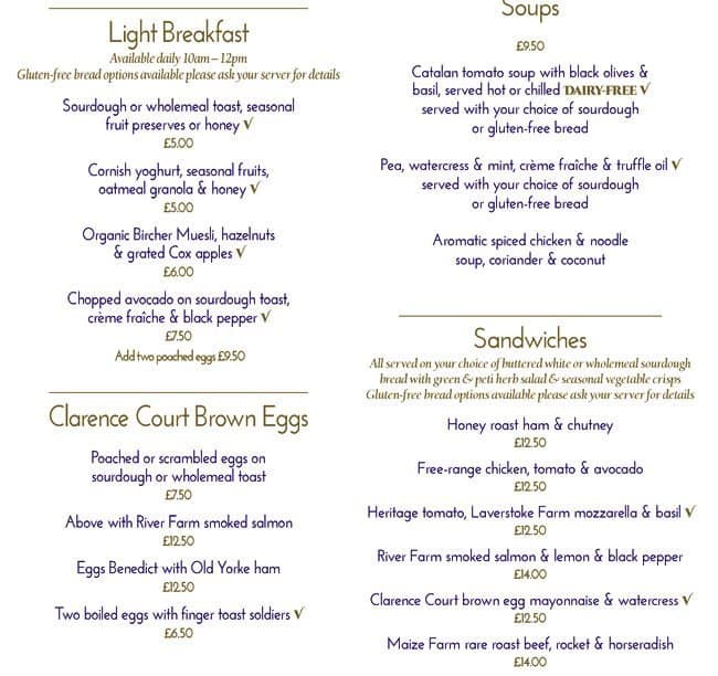 Menu at Urban Retreat Cafe, London