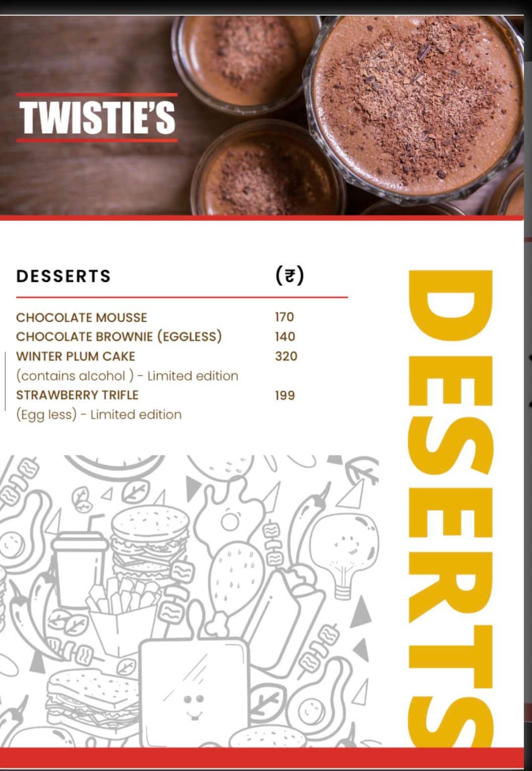Menu of Twistie's, Manpada, Thane West, Thane