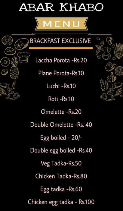 Menu of Abar Khabo, Barasat, Kolkata