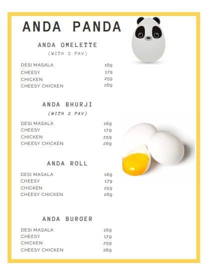 Menu of Anda Panda, Azad Nagar, Mumbai