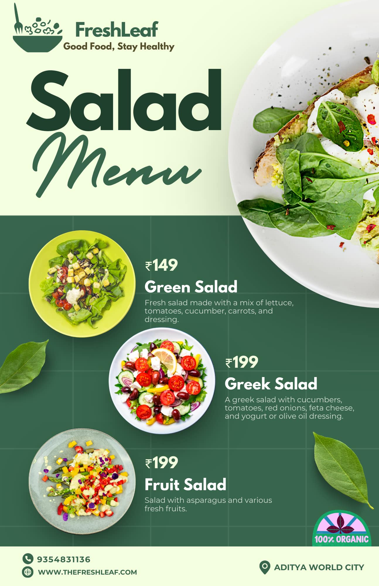 Menu of Freshleaf, Kavi Nagar, Ghaziabad
