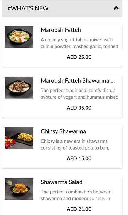 Menu at Maroosh restaurant, Abu Dhabi, Opposite Abu Dhabi Commercial Bank