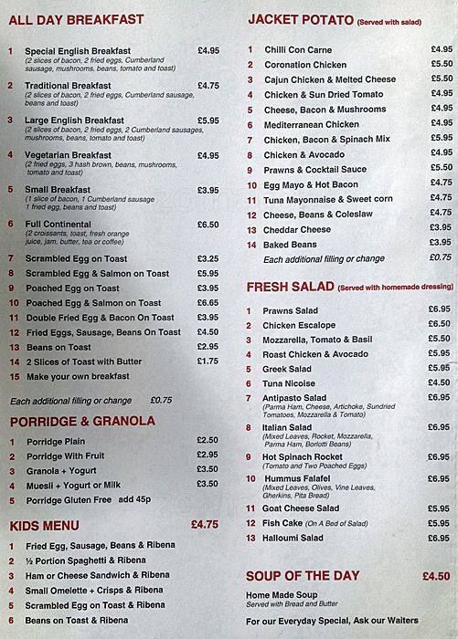 Menu at The Coffee Mill cafe, Teddington, 91 High St
