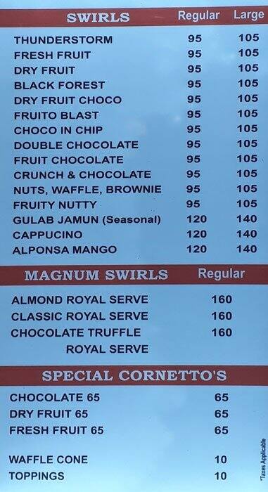 Menu at Kwality Swirls, Chennai, +FPR