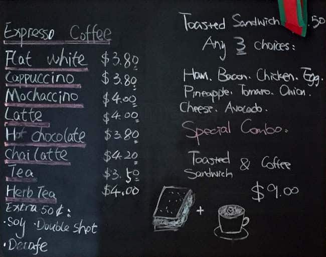Menu at Sweet Home Cafe, Auckland