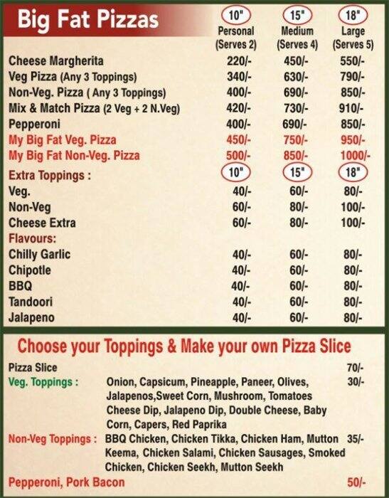 Menu at Big Fat Pizza, Chandigarh, 3