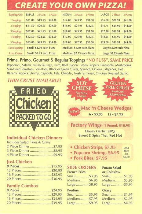 Menu at Pizza Factory pizzeria, Port Alberni
