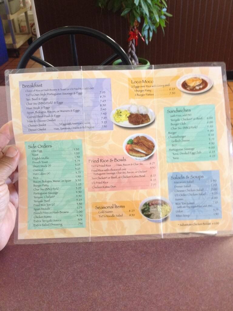Menu at TNT Aloha Cafe, Torrance