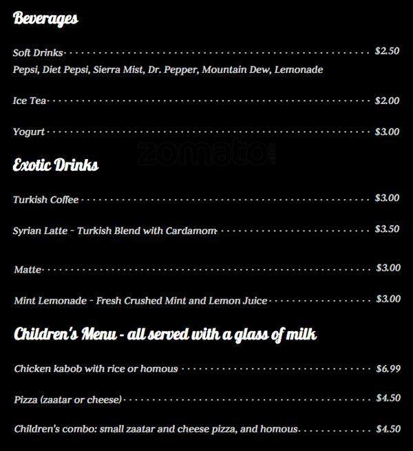 Menu at Aladdin's Café Restaurant & Catering, Portland