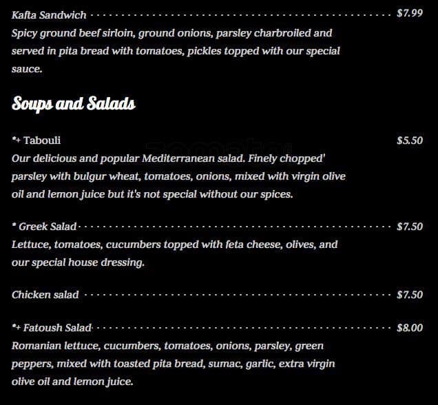 Menu at Aladdin's Café Restaurant & Catering, Portland