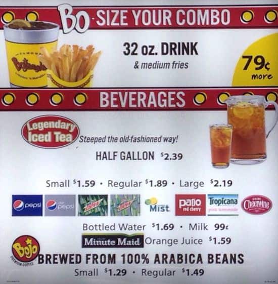 Menu at Bojangles fast food, Charlotte, S Tryon St