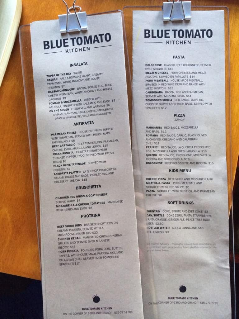 Menu at Blue Tomato Kitchen restaurant, West Des Moines