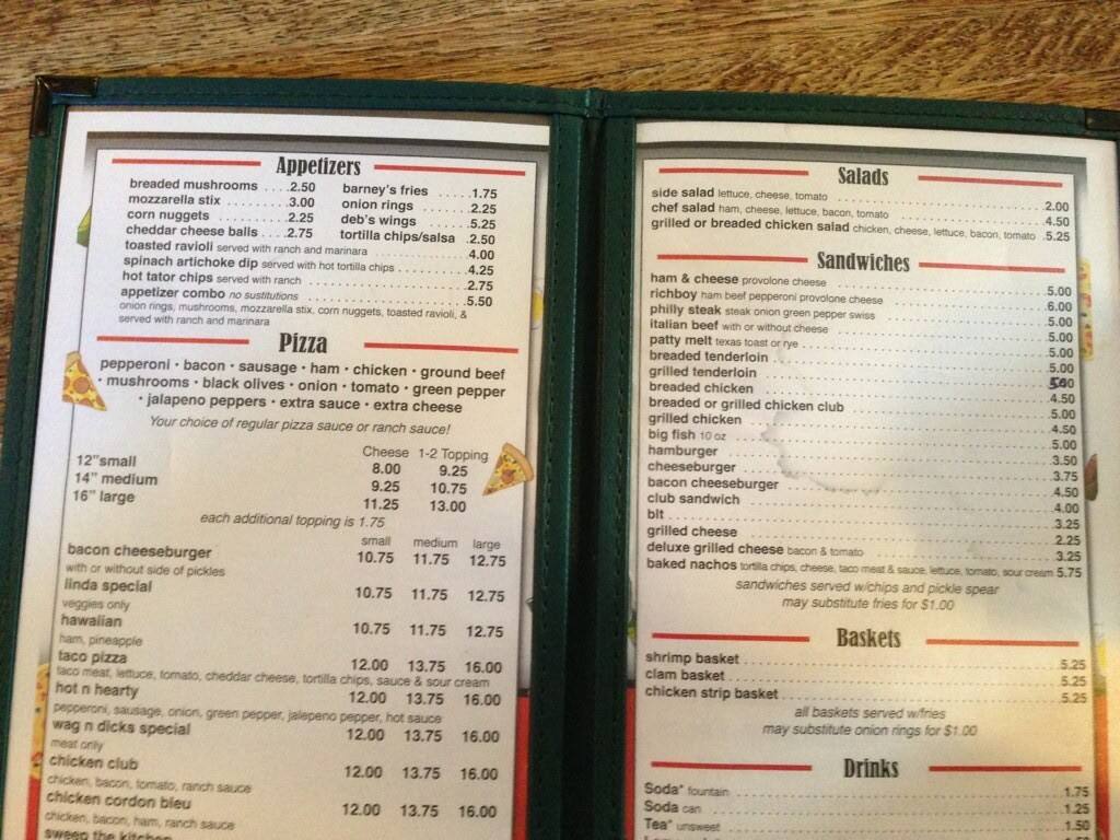 Menu at Barney's Pub, Jacksonville