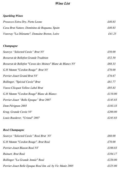 Menu at Searcys at The Gherkin pub & bar, London