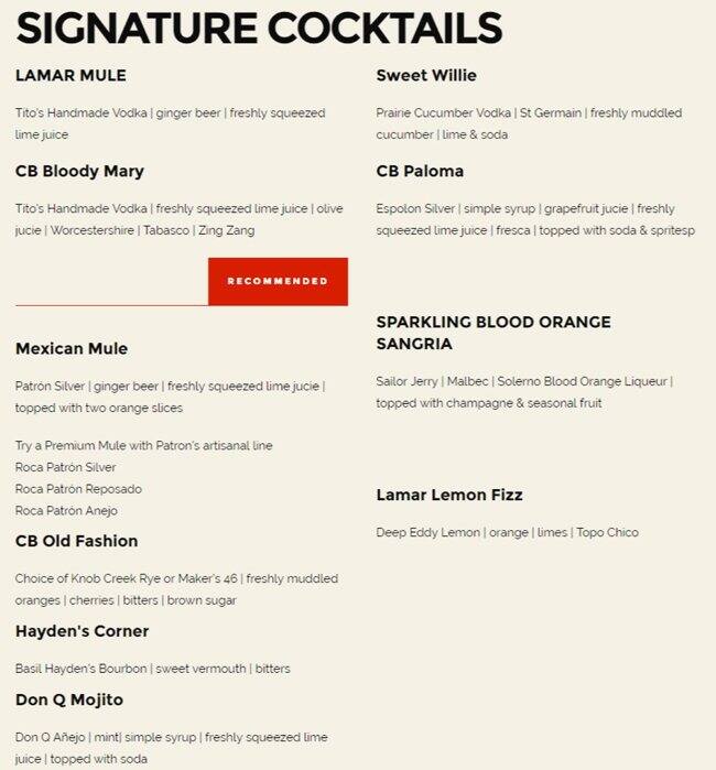 Menu at Corner Bar, Austin, S Lamar Blvd