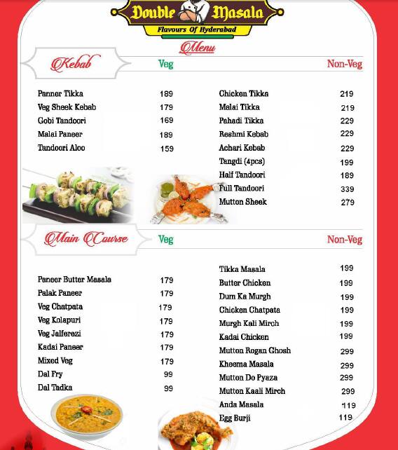 Double Masala Menu, Menu for Double Masala, Jubilee Hills, Hyderabad ...